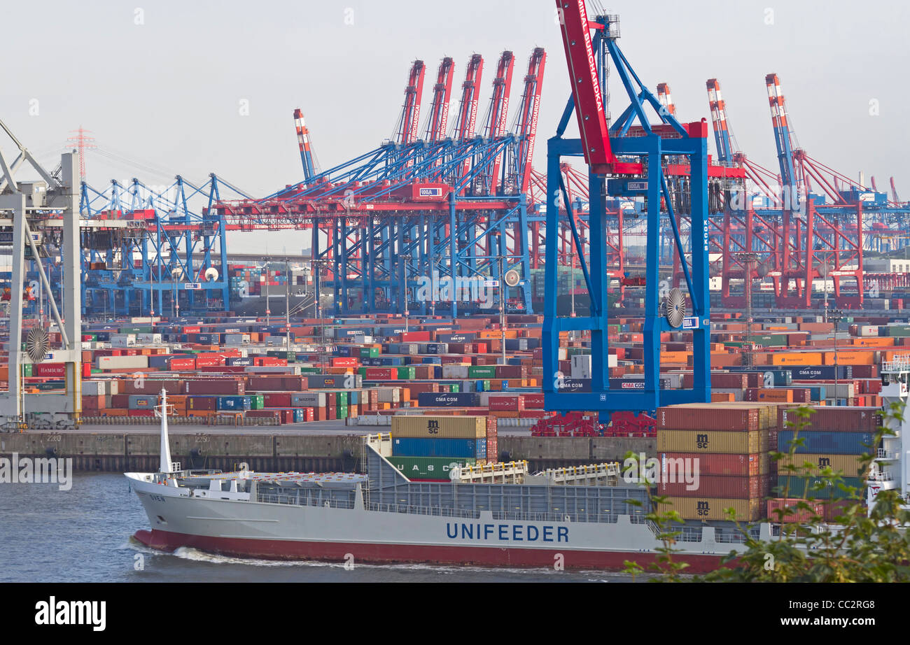 Container terminal Burchardkai at Hamburg harbor, Germany Stock Photo ...