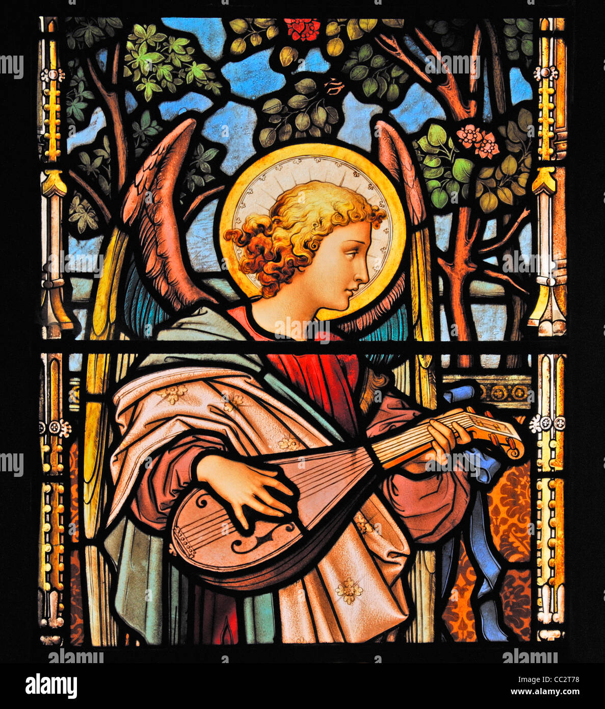 Angel playing lute, detail of Chancel South window. Church of Saint ...