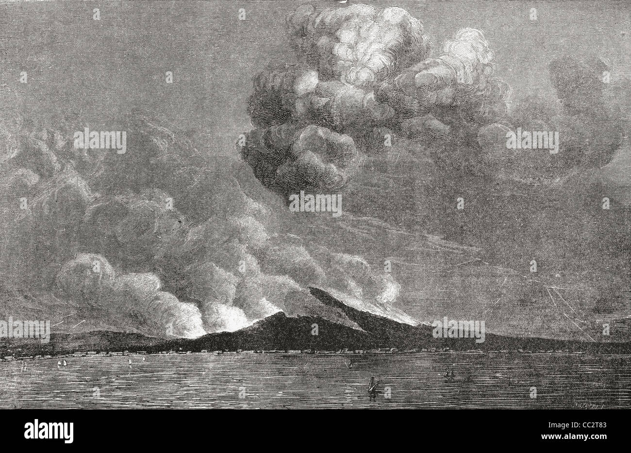 The eruption of Mount Vesuvius, Gulf of Naples, Italy in 1872. From ...