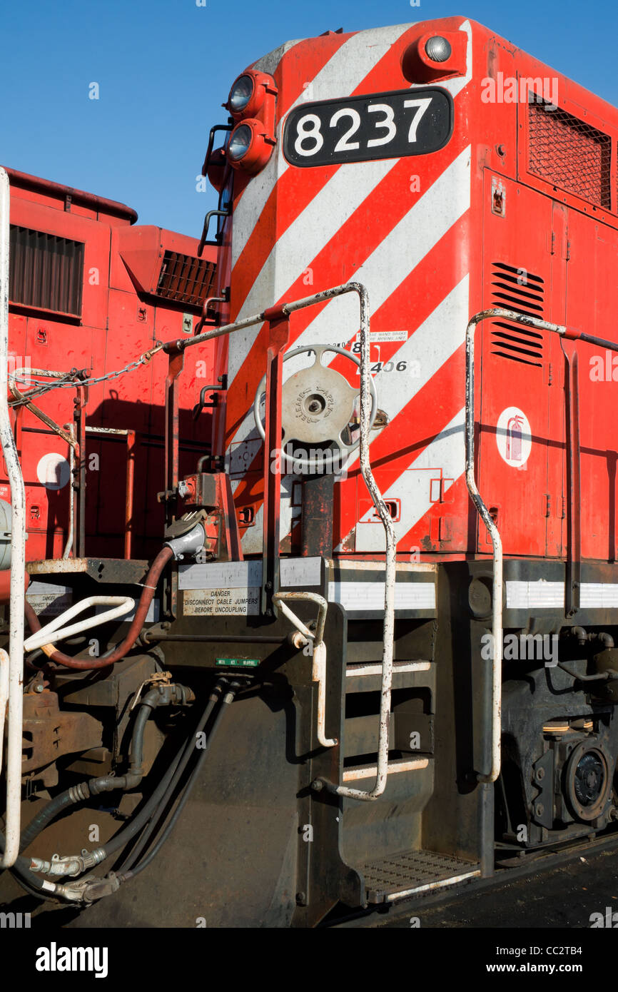 Detail of a front heavy diesel American locomotive, with headlights ...