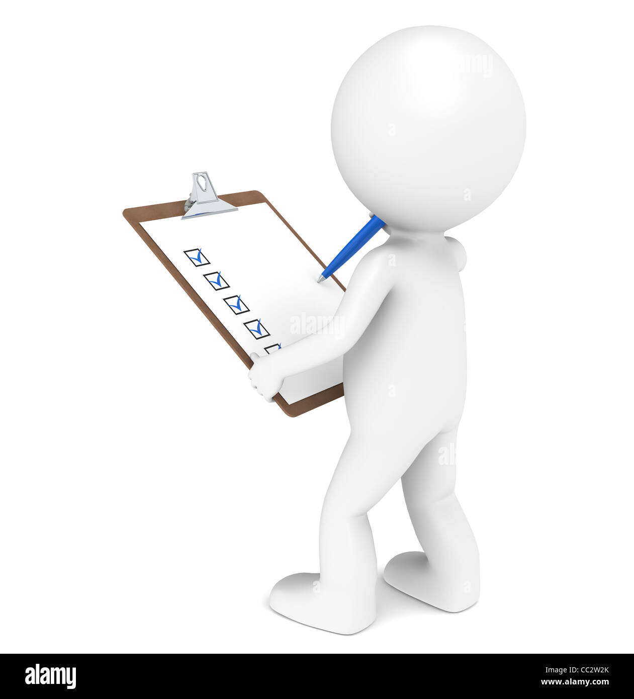 3D little human character The Inspector holding a Clip Board and a Pen ...