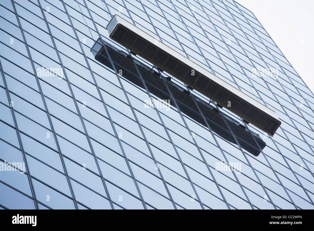 USA, New York City, Manhattan, Window cleaning outside office block ...