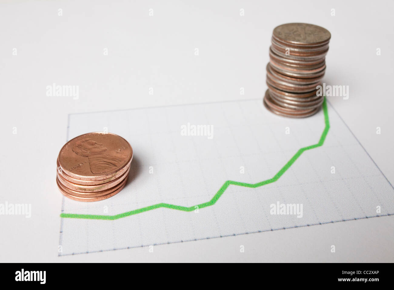 Coins on sheet of paper with graph Stock Photo - Alamy