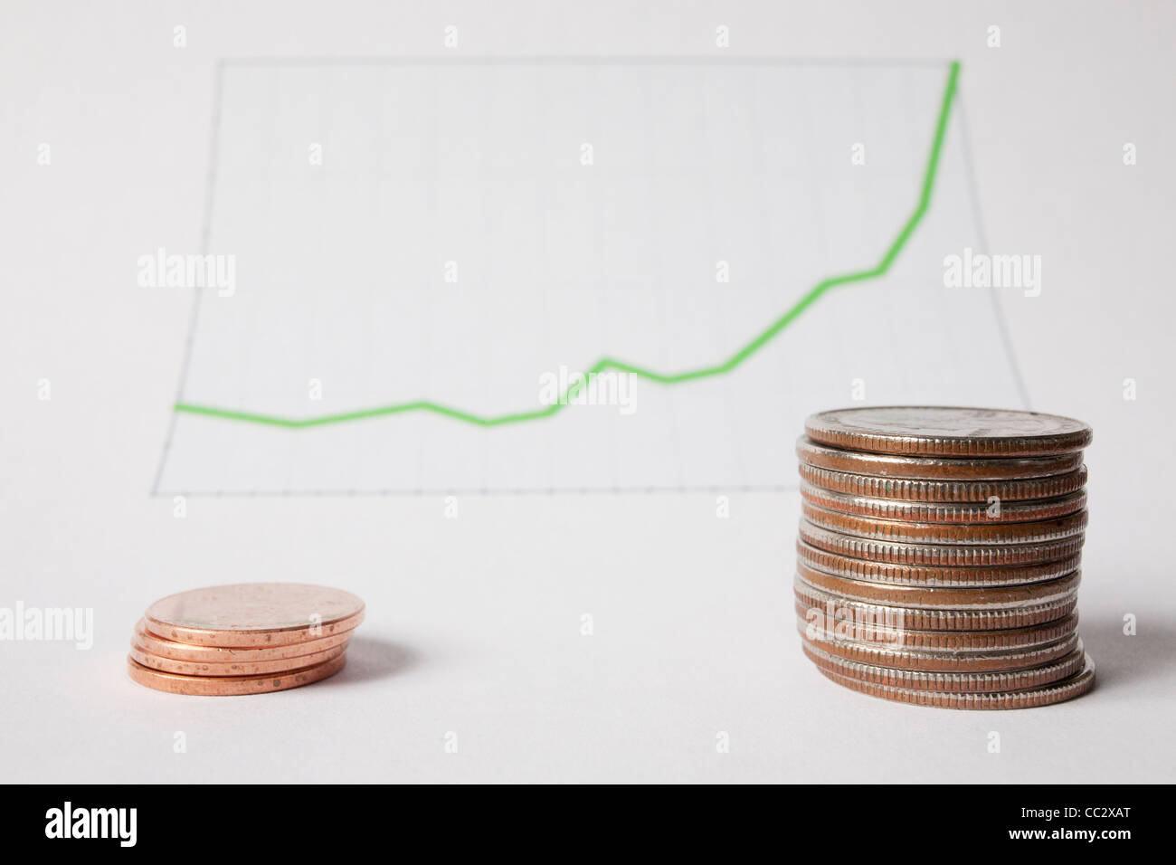 Coins and graph, studio shot Stock Photo - Alamy