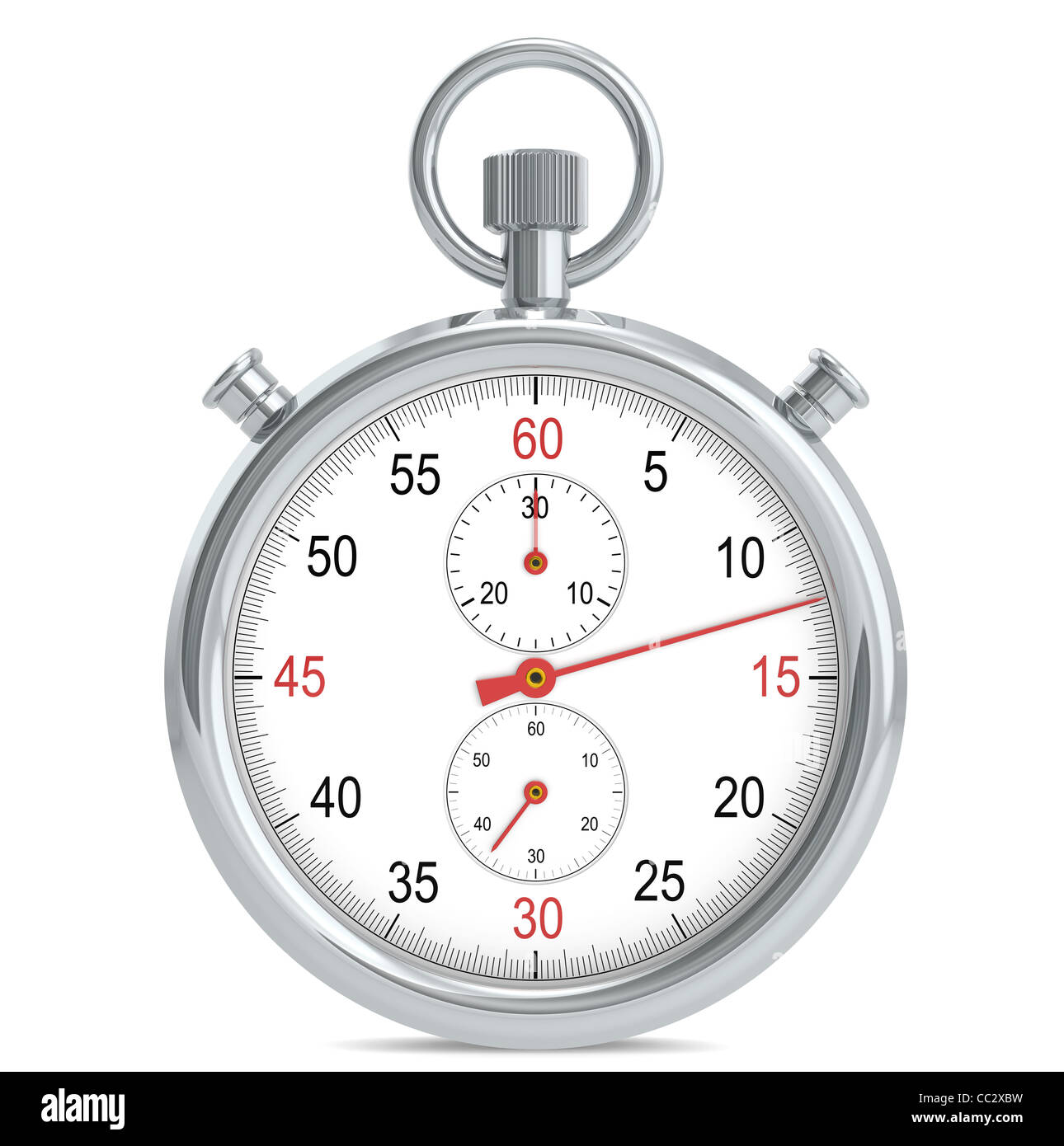 Stopwatch. Chrome, front view and red hands Stock Photo - Alamy