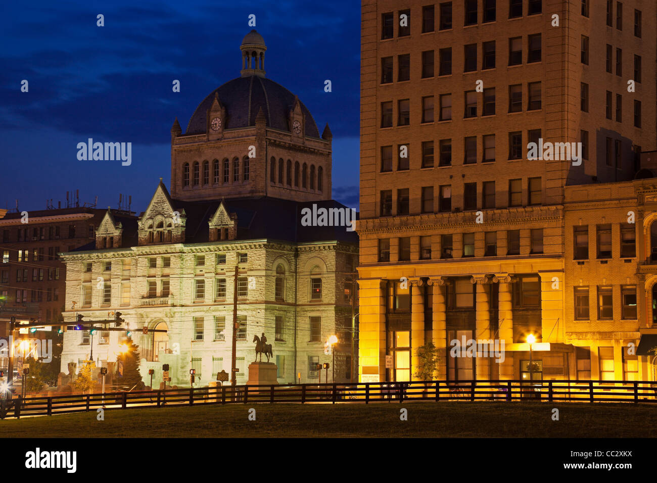 USA, Kentucky, Lexington, Courthouse illuminated at dusk Stock Photo ...