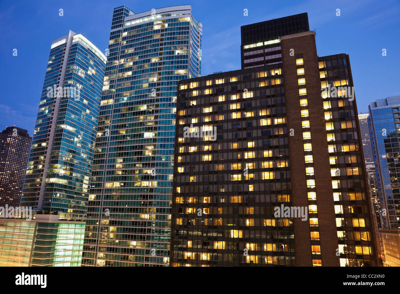 USA, Illinois, Chicago, Office buildings at night Stock Photo - Alamy