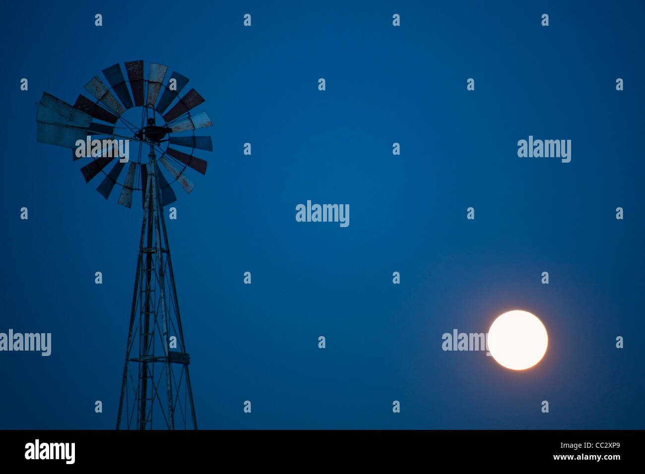 USA, Wisconsin, Windmill with full moon Stock Photo - Alamy