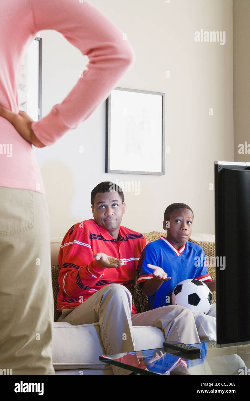 USA, California, Los Angeles, Domestic scene with Mother, Father and ...