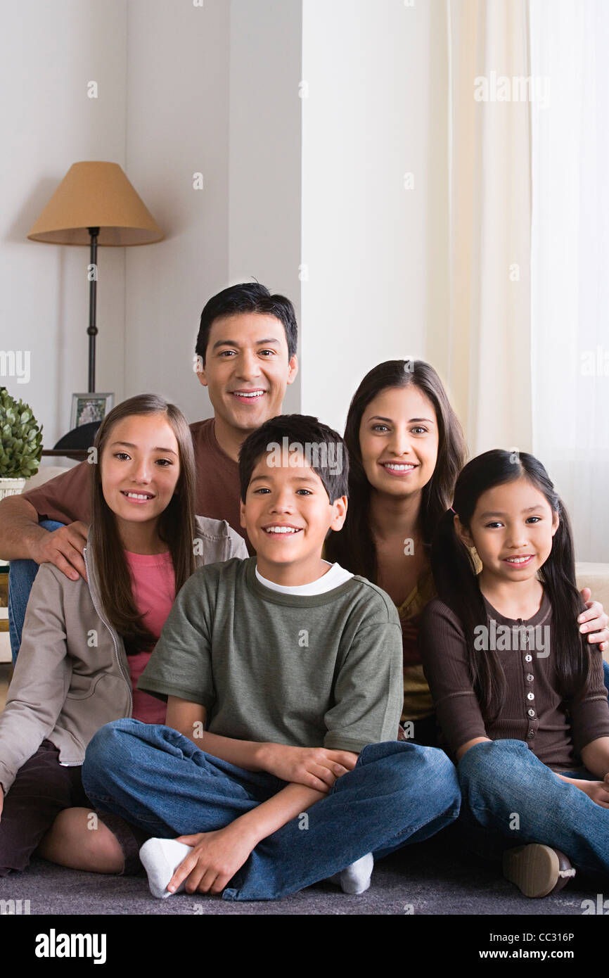USA, California, Los Angeles, Portrait of happy family with three ...