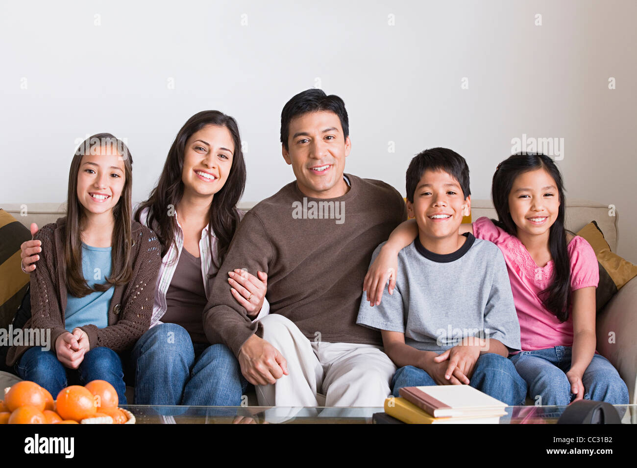 USA, California, Los Angeles, Portrait of happy family with three ...