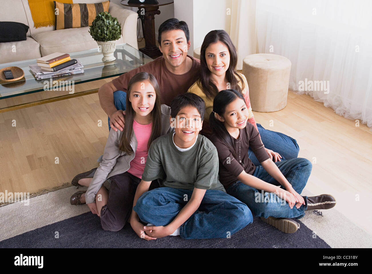 USA, California, Los Angeles, Portrait of family with three children (8 ...