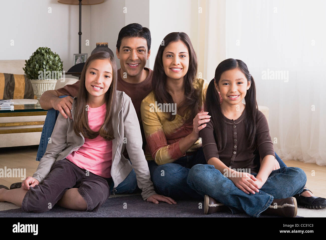 USA, California, Los Angeles, Portrait of family with two daughters (8 ...