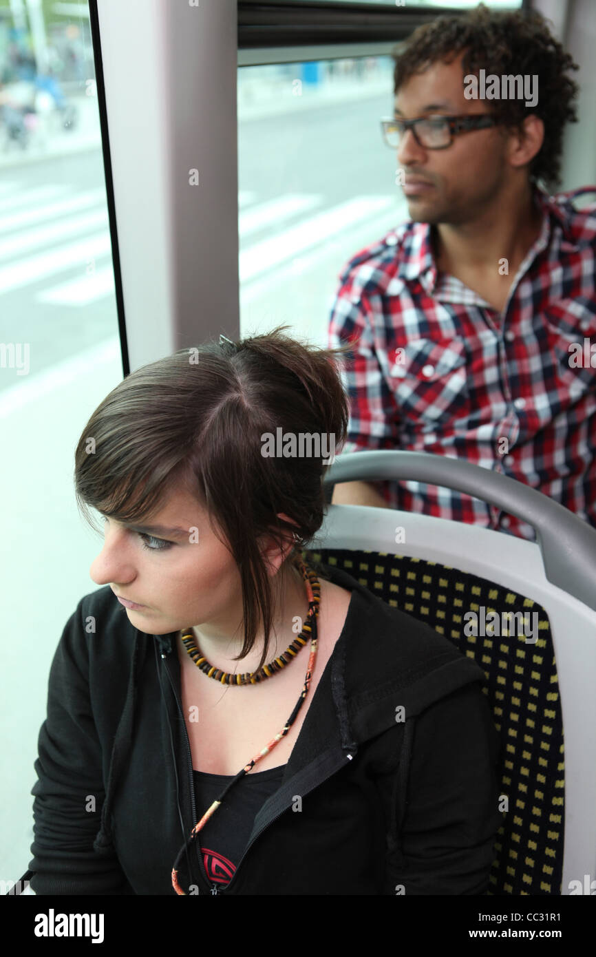 Passengers riding the bus Stock Photo - Alamy