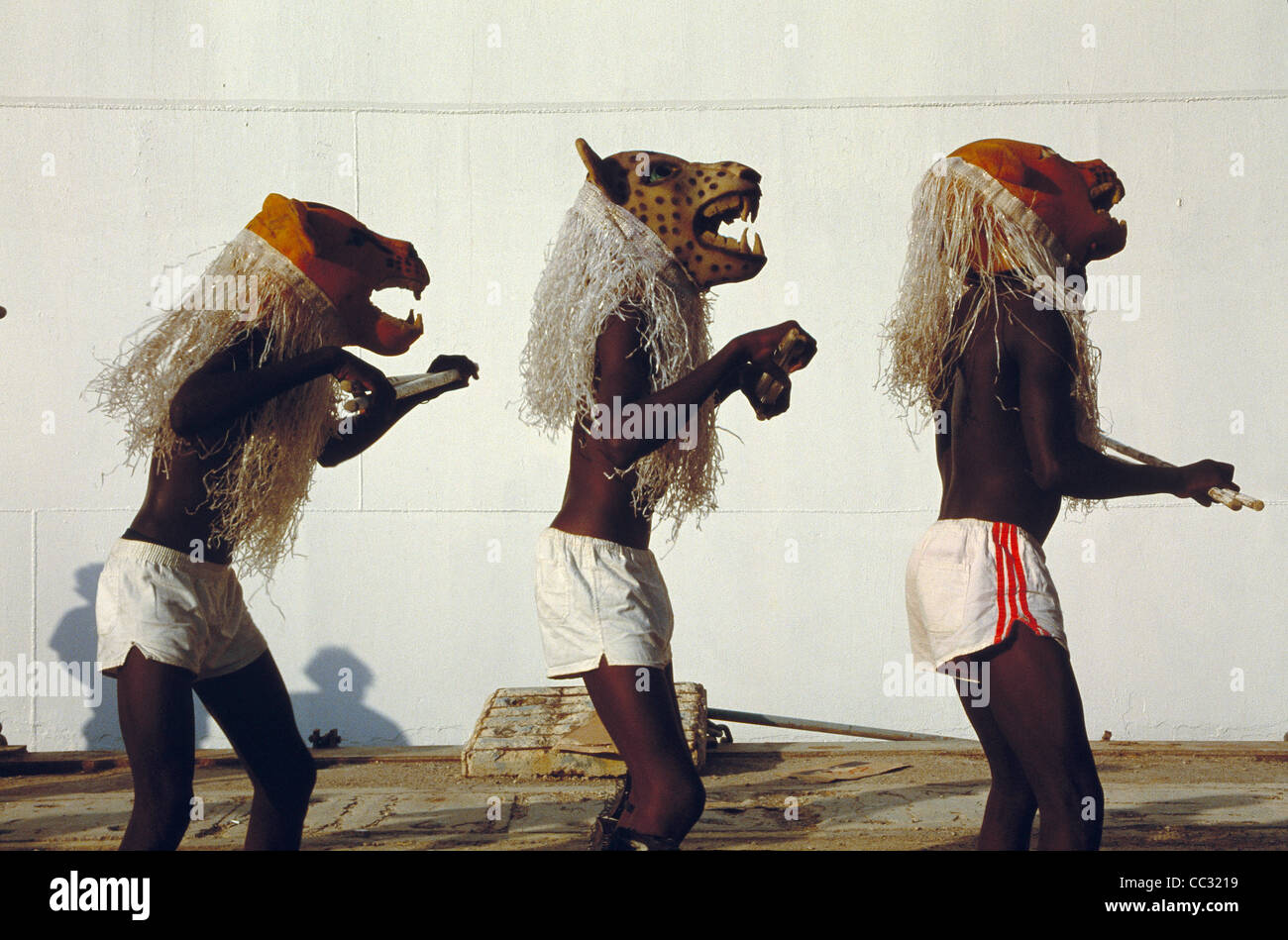 African masked dancers during festivities of the opening of the Great ...