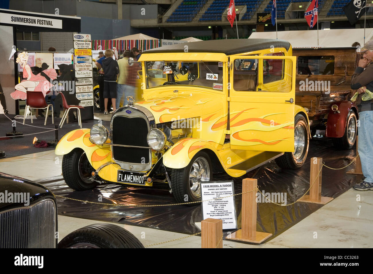 Hot rod hotrod custom modified car on display at a car show display ...