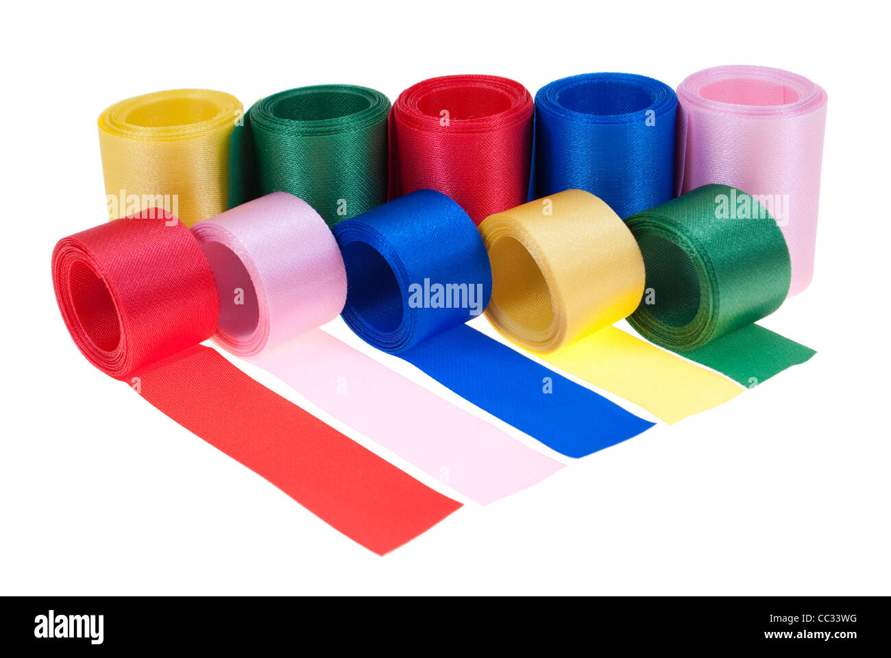 rolls colourful ribbon isolated on white background Stock Photo - Alamy