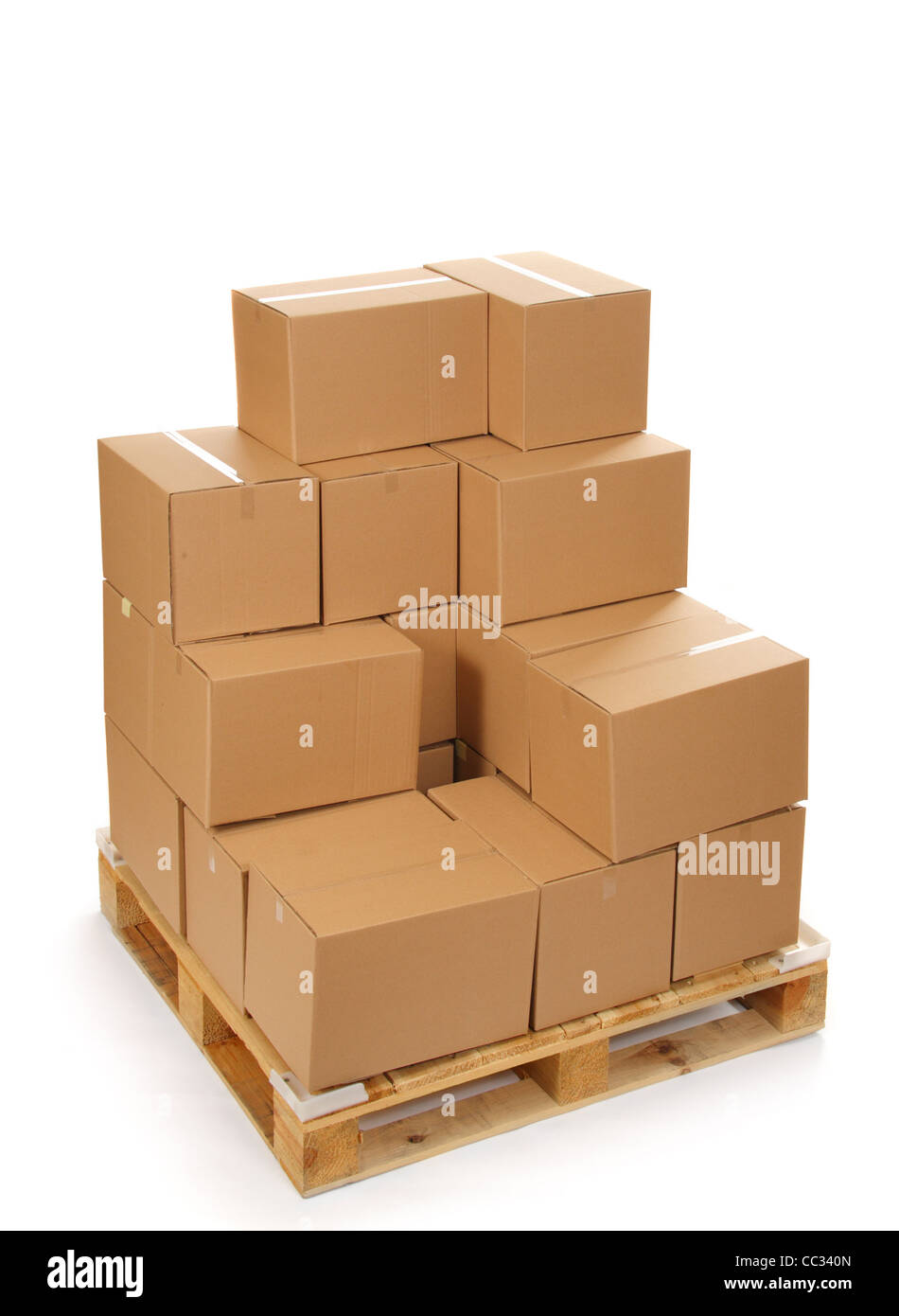 cardboard boxes on wooden palette, isolated on white Stock Photo - Alamy