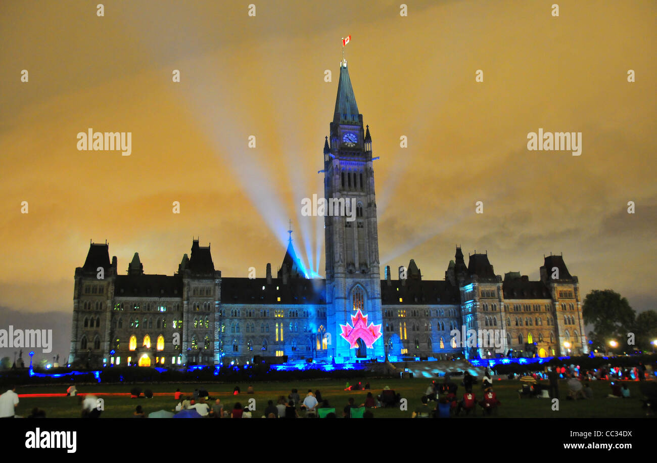 Centre Block and Peace Tower, Parliament Hill, Ottawa illuminated at ...