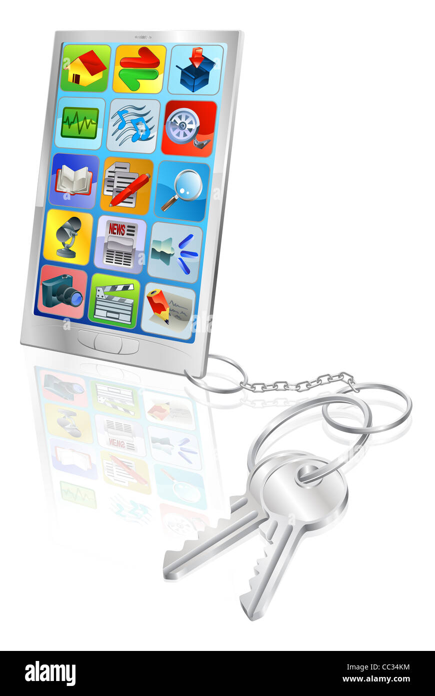Mobile phone with set of keys attached. Secure phone access or phone ...