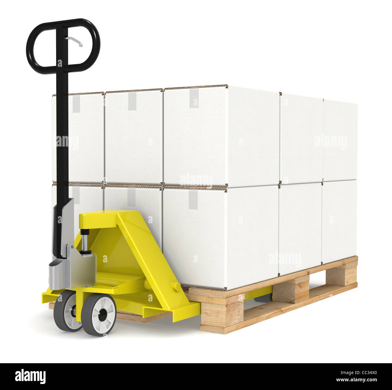 Pallet Truck/Jack and a Pallet With Cardboard Boxes. Part of a Blue and ...
