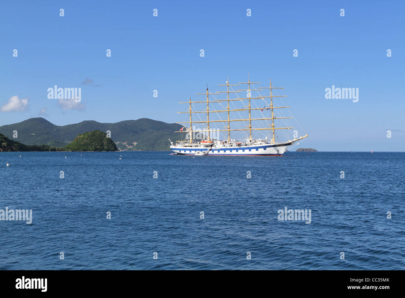 "Royal Clipper" square-rigged sailing ship anchored off Isles des ...