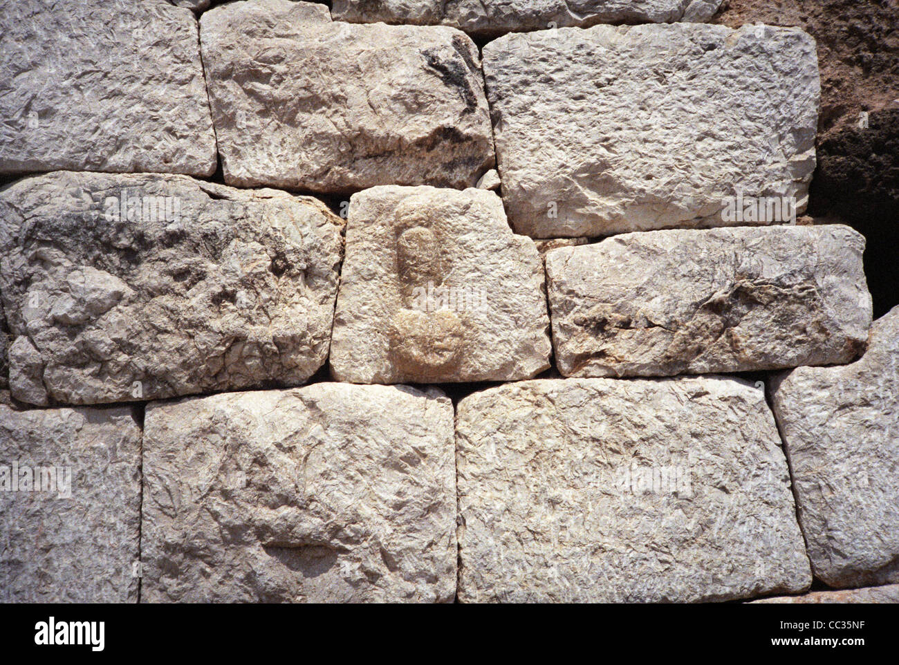 Roman phallus carved in stone at the Roman ruins of Empuries near l ...