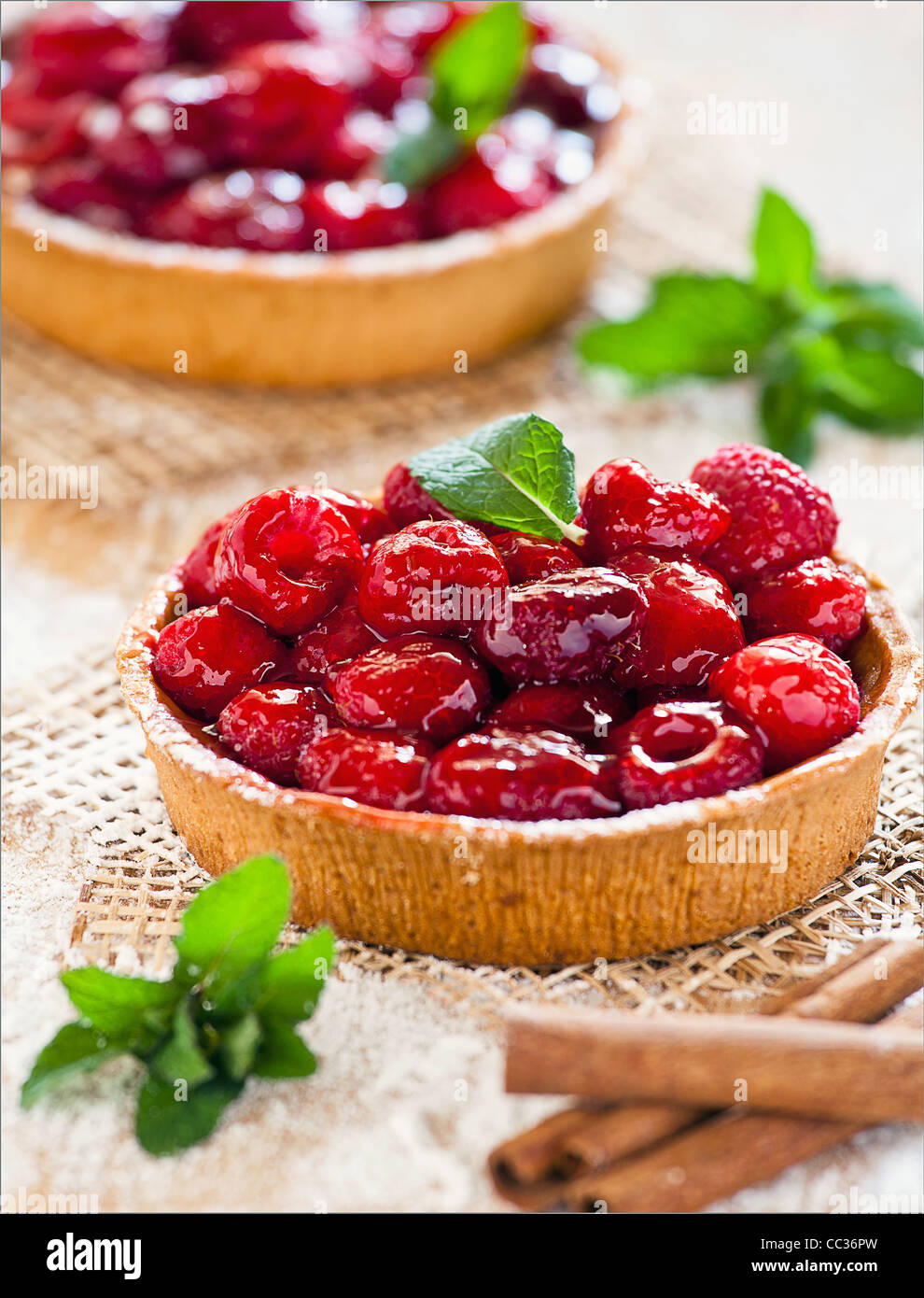 Photograph of two freshly made raspberry pies Stock Photo - Alamy