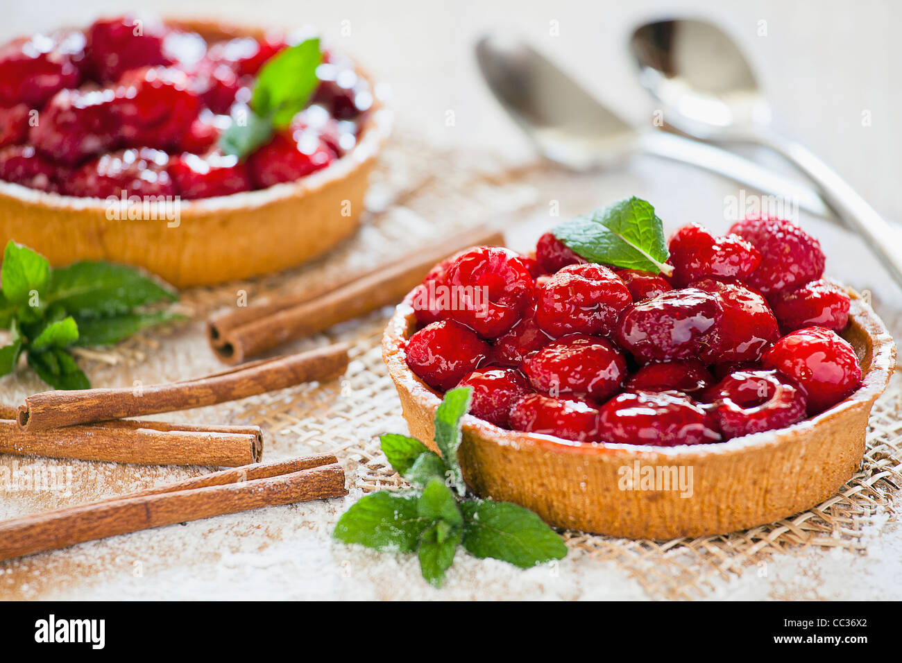Photograph of two freshly made raspberry pies Stock Photo - Alamy