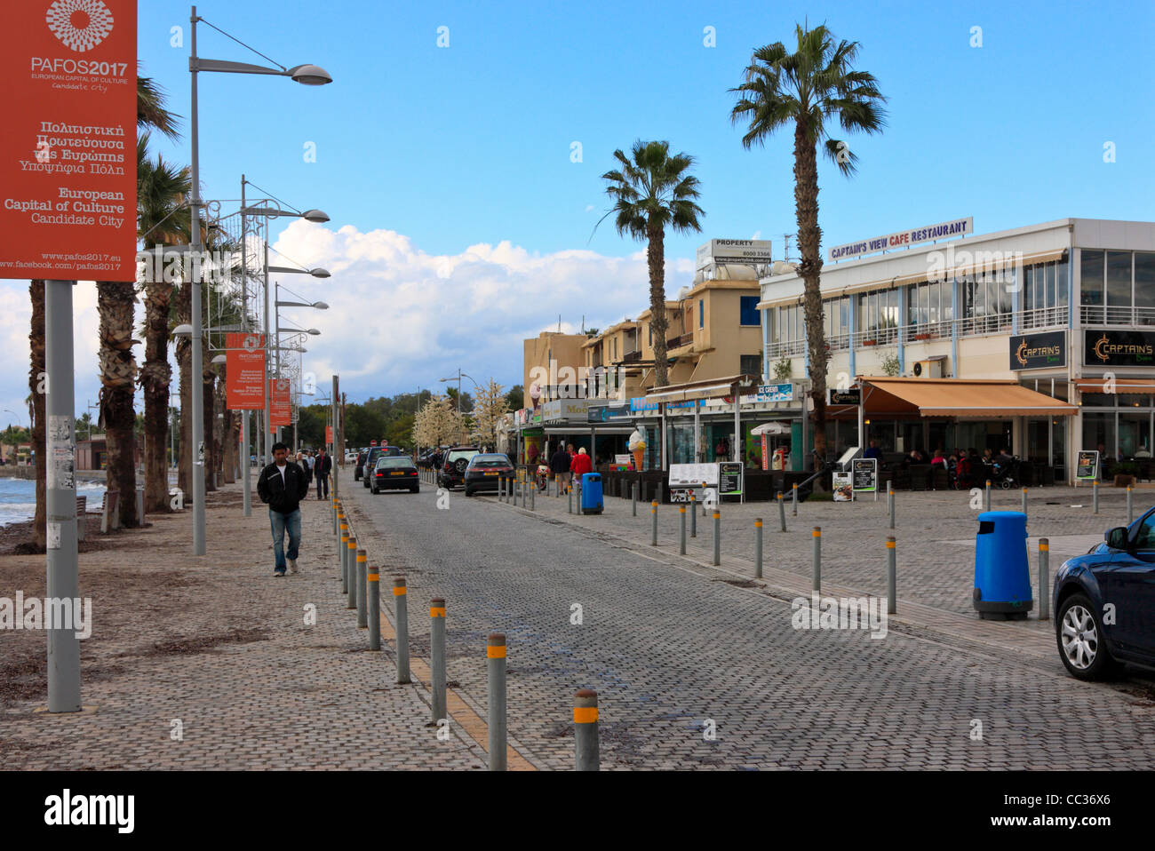 Coastal Road in the Harbour Area of Paphos, Cyprus Stock Photo - Alamy