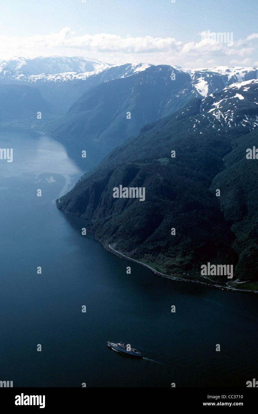 Cruise-ship entering the Sognefjord, Norway's longest, deepest fjord ...