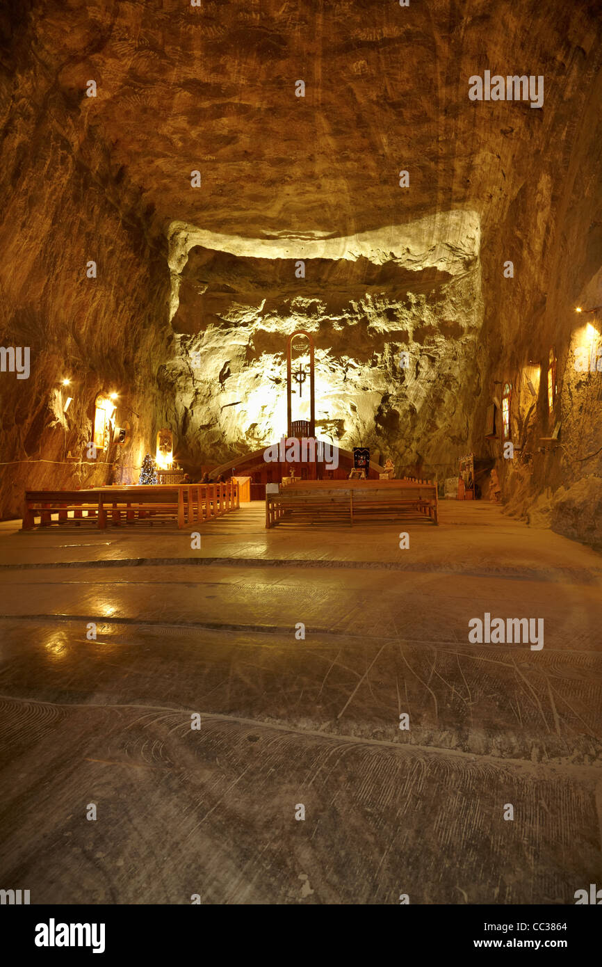 Chapel in the interior of the Praid Salt Mine at few hundred meters ...