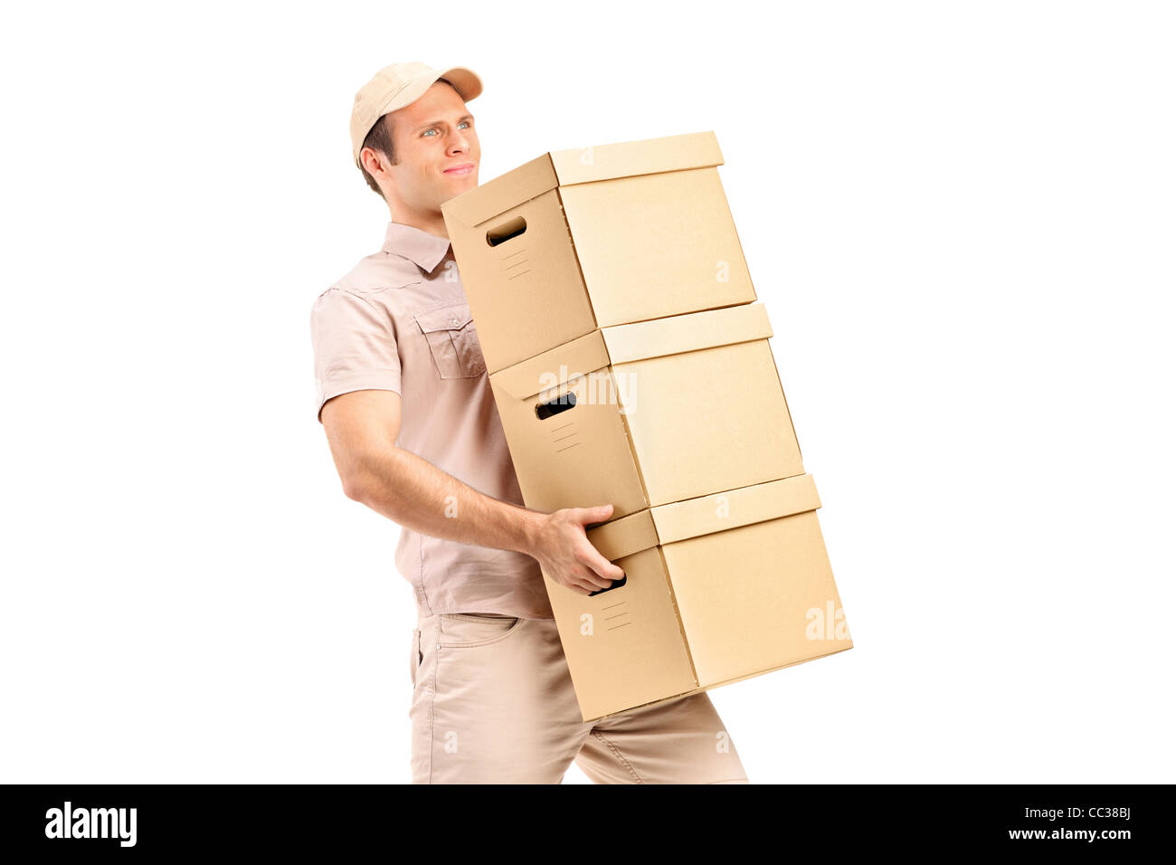 A delivery person delivering boxes Stock Photo - Alamy