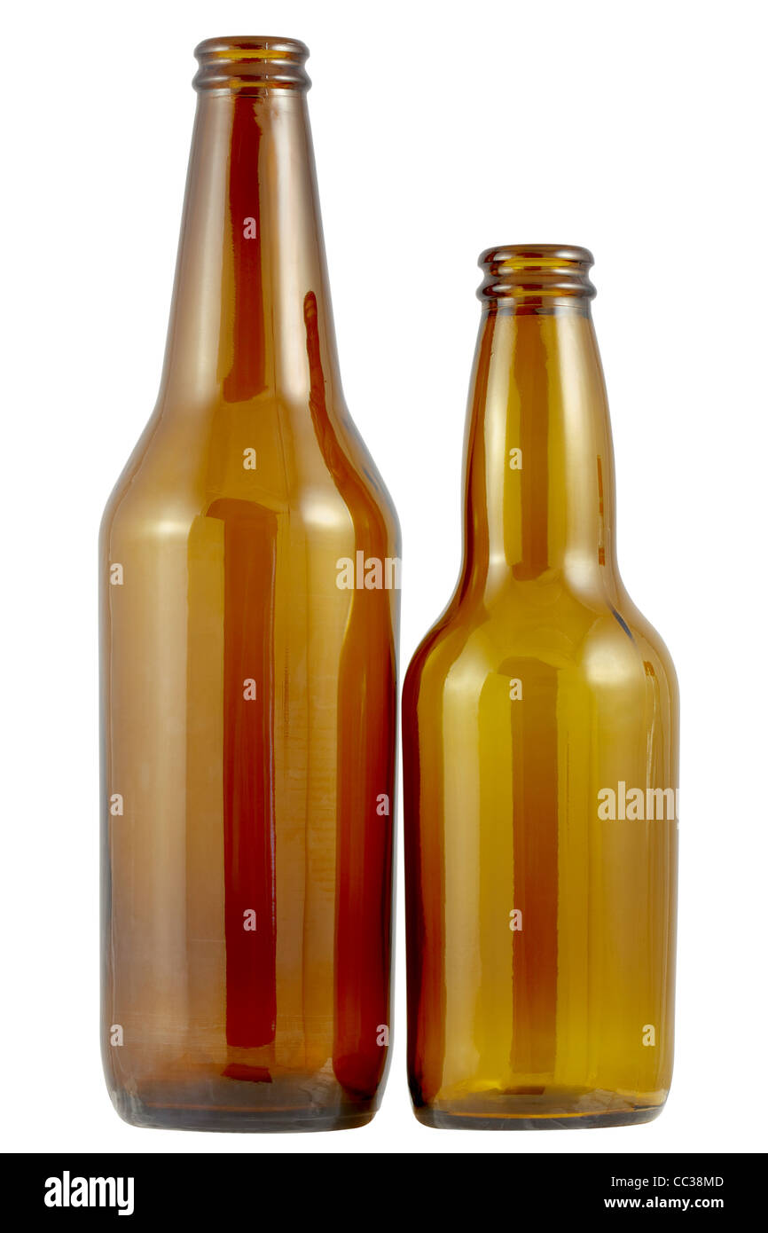 Two glass, empty beer bottles. Isolated on white. Isolated with ...