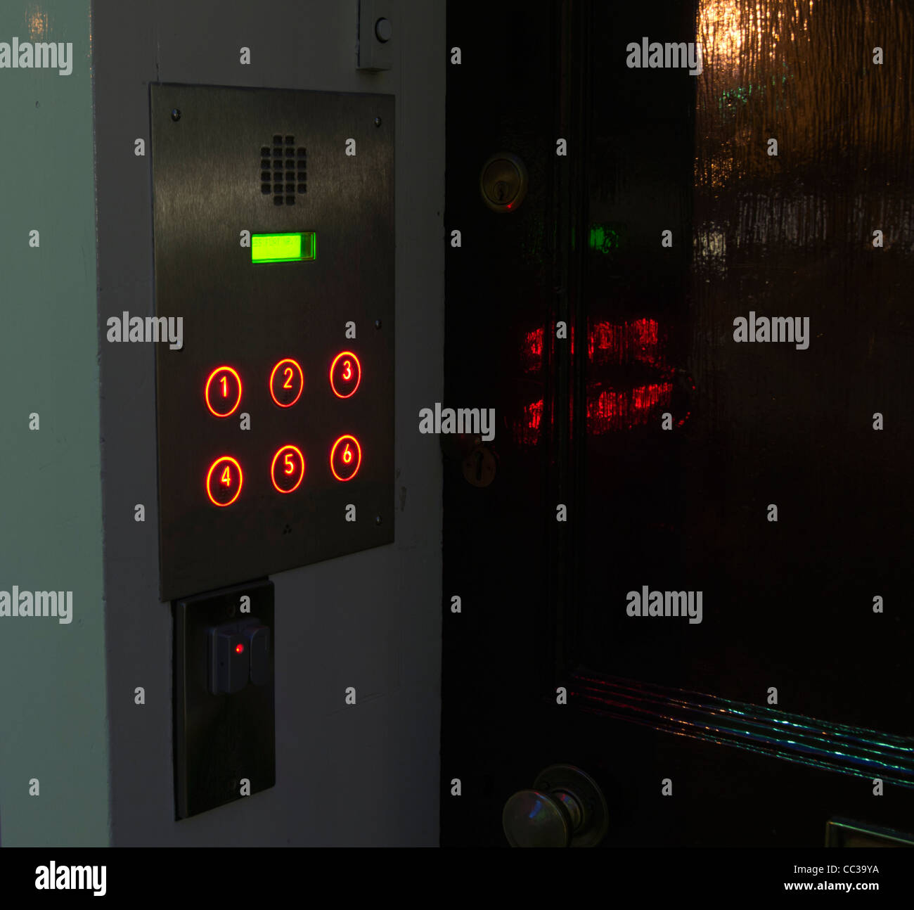 Door intercom system with swipe card reader below Stock Photo - Alamy