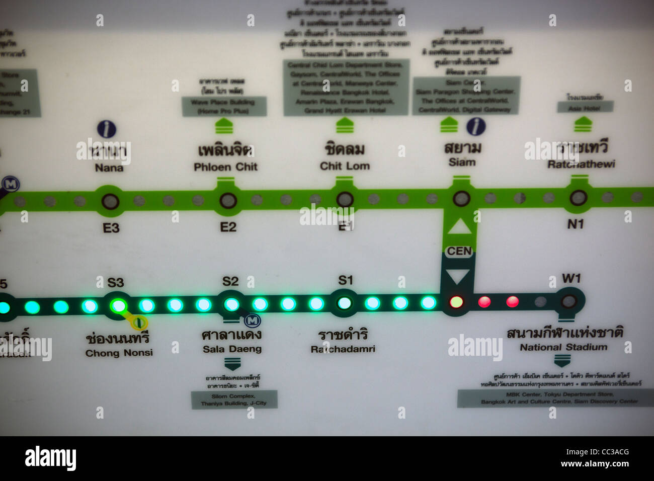 BTS Skytrain Carriage showing route and stations Bangkok Thailand Stock ...