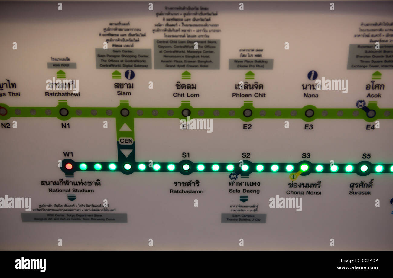 BTS Skytrain Carriage showing route and stations Bangkok Thailand Stock ...