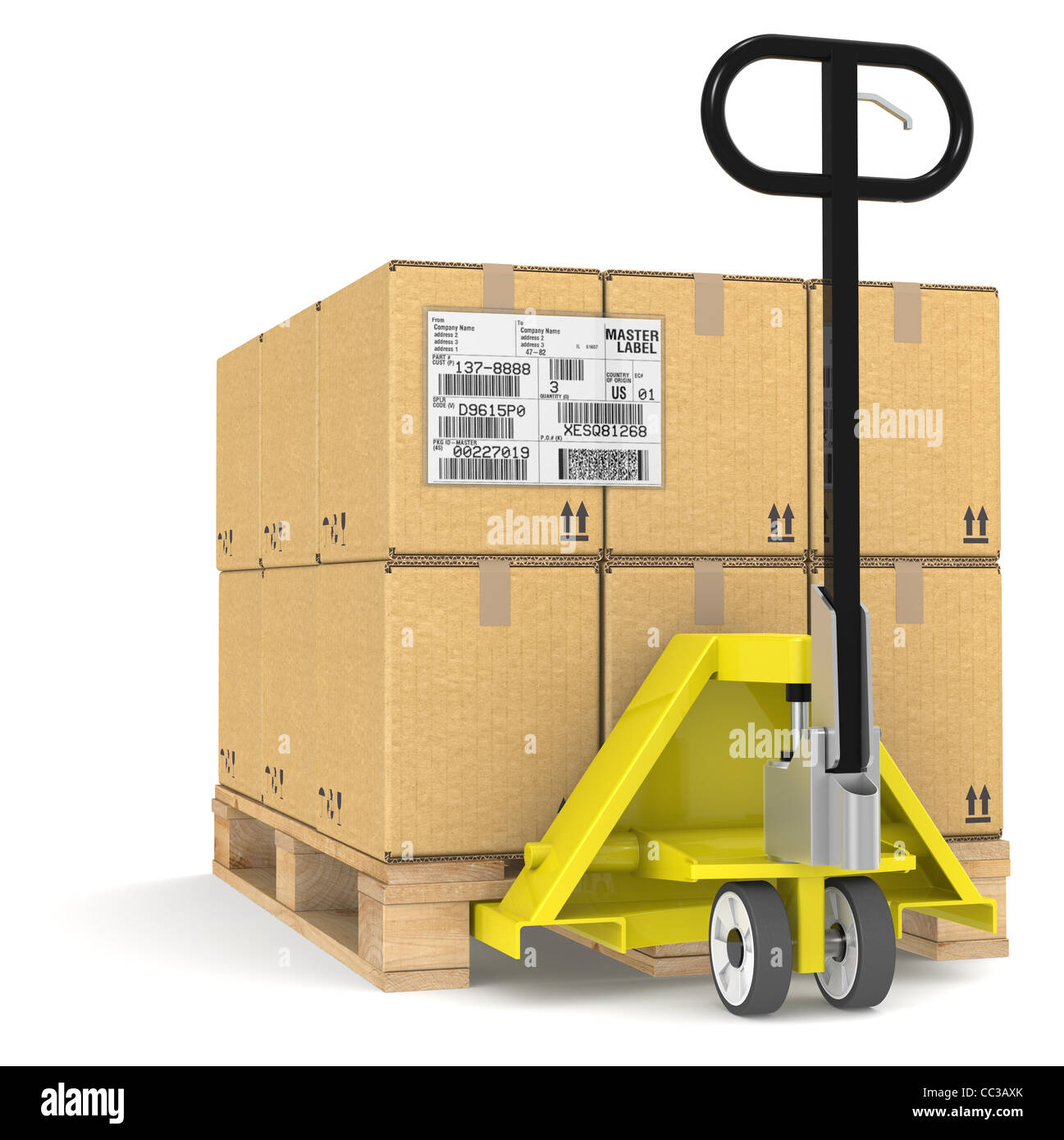 Pallet Truck/Jack and a Pallet With Cardboard Boxes. Sample EDI Label ...