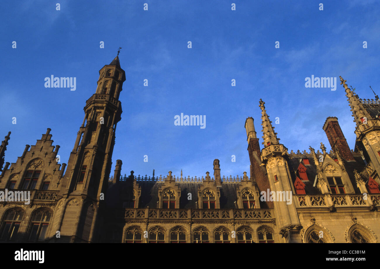 Gothic architecture in the Market Square, Bruges, Belgium Stock Photo ...