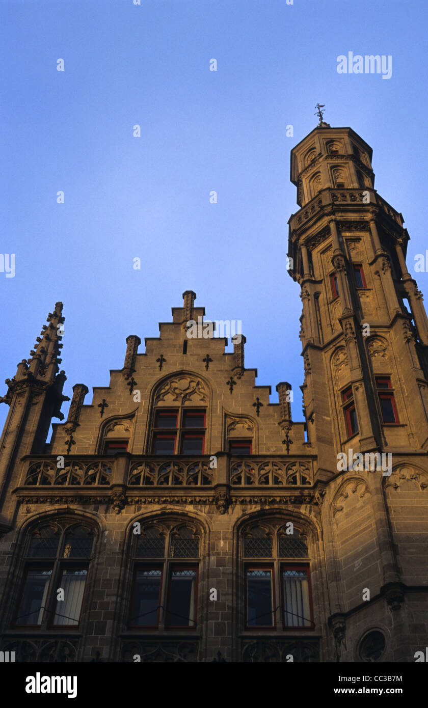 Gothic architecture in the Market Square, Bruges, Belgium Stock Photo ...