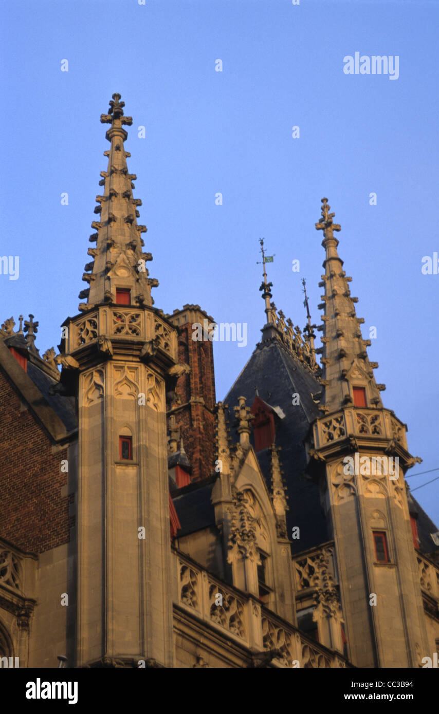 Gothic architecture in the Market Square, Bruges, Belgium Stock Photo ...