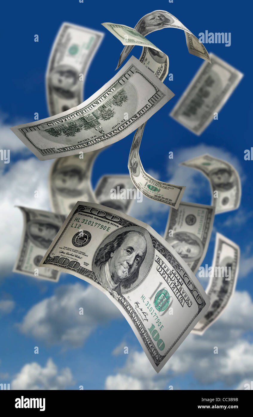 Falling Money $100 Bills Stock Photo - Alamy