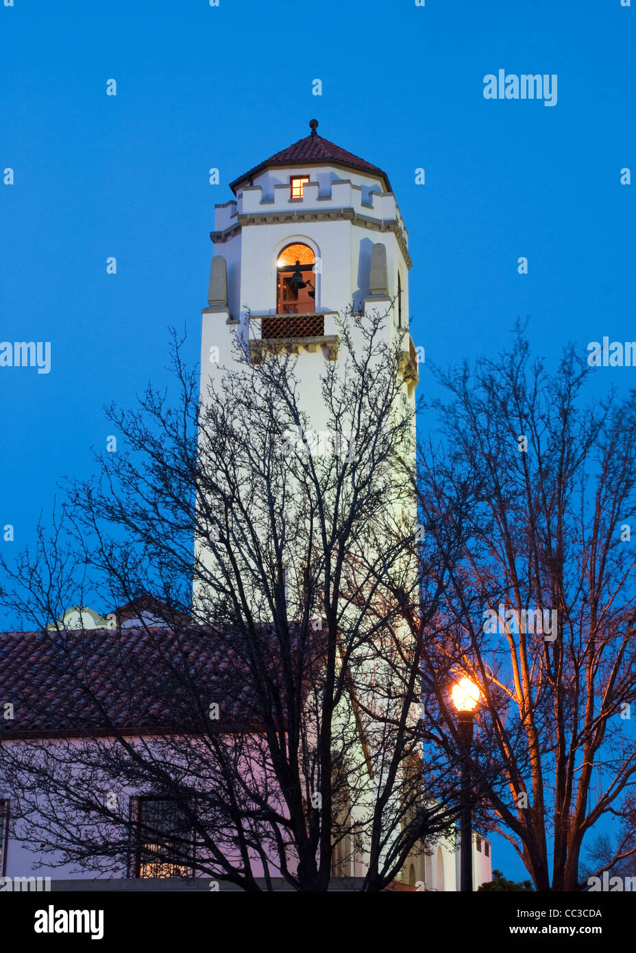 This is the Boise Idaho Train Depot Tower in the early morning before ...