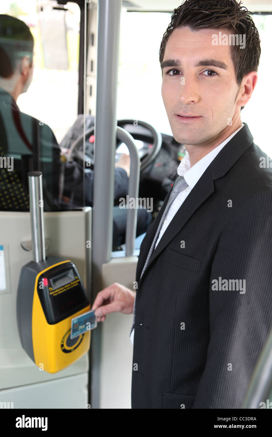 portrait of a man in public transportation Stock Photo - Alamy