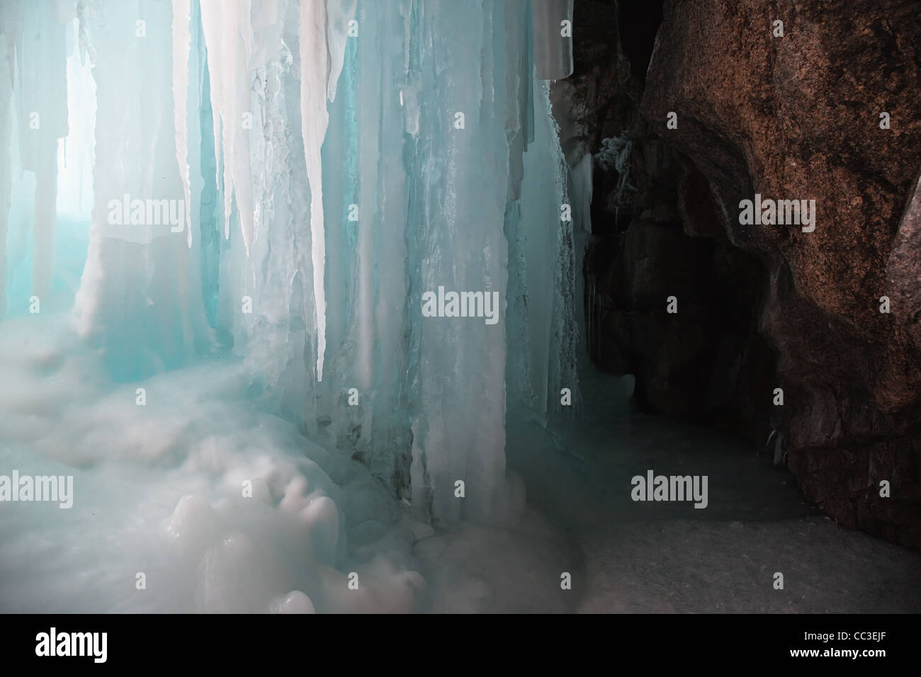 Frozen waterfall inside Stock Photo - Alamy