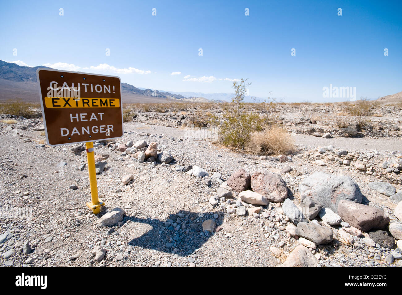 Caution Extreme Heat Danger warning sign in Death Valley Stock Photo ...