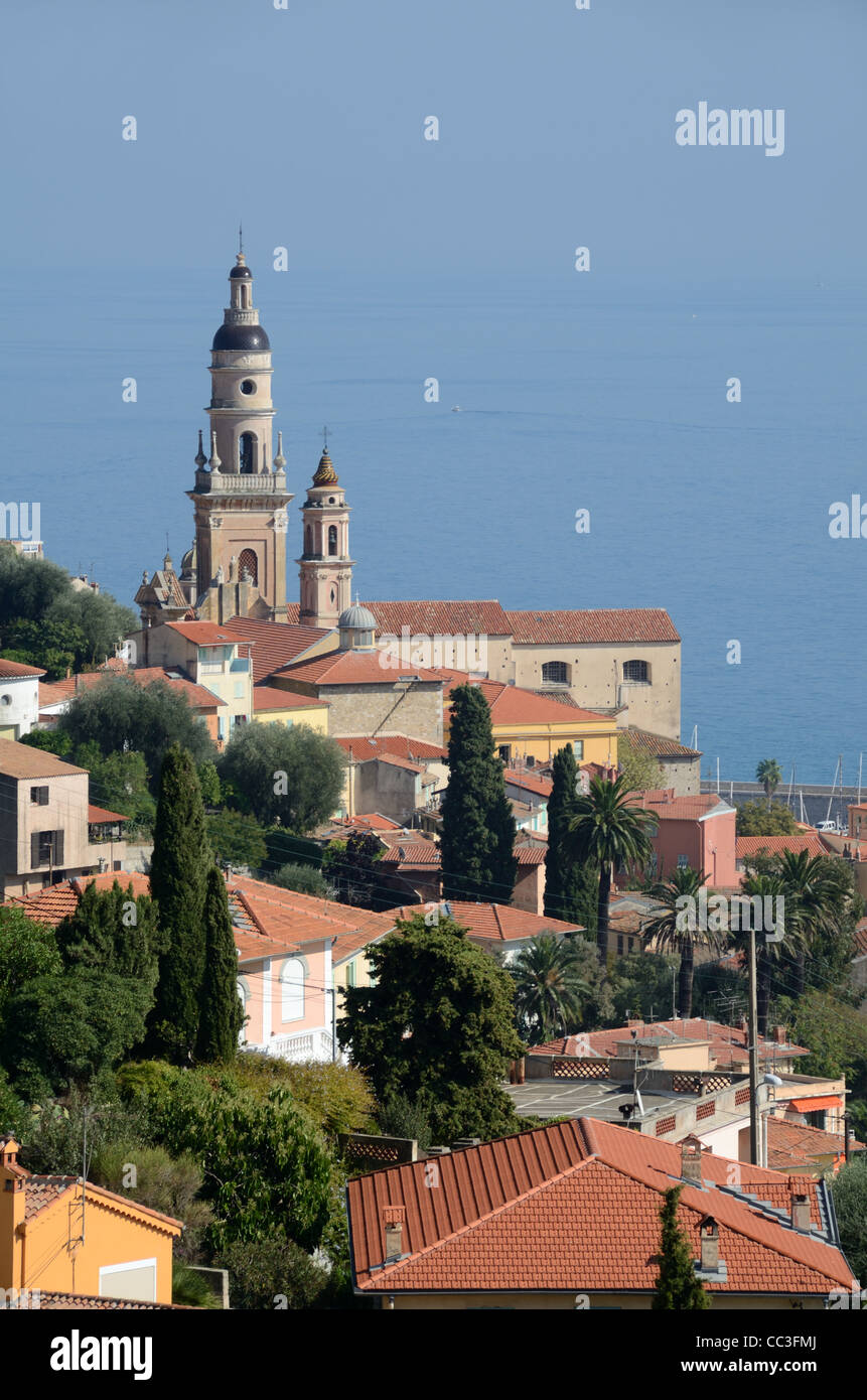 View over Menton Old Town or Historic District and the Cathedral or ...