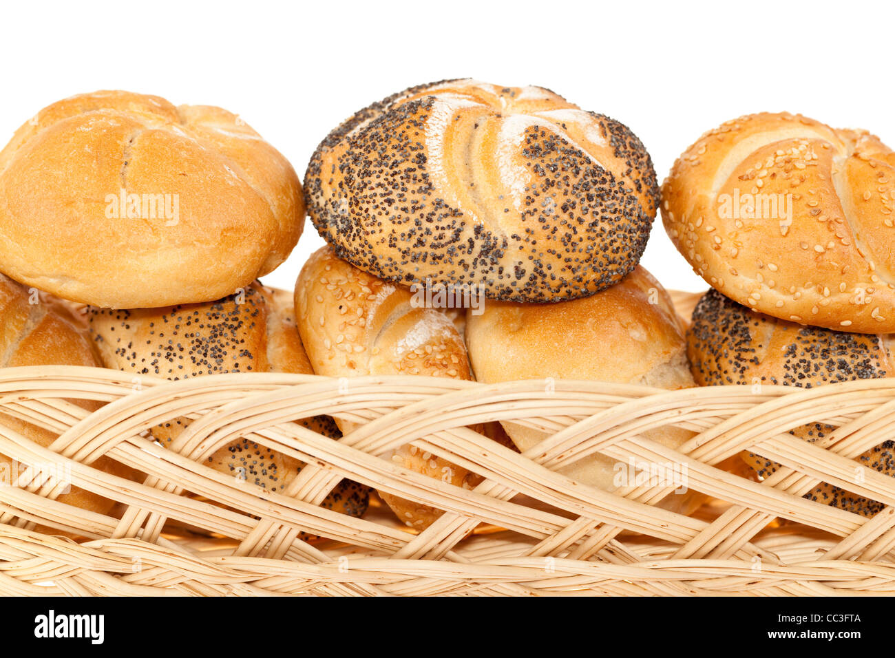 crunchy fresh bun in basket on white background Stock Photo - Alamy