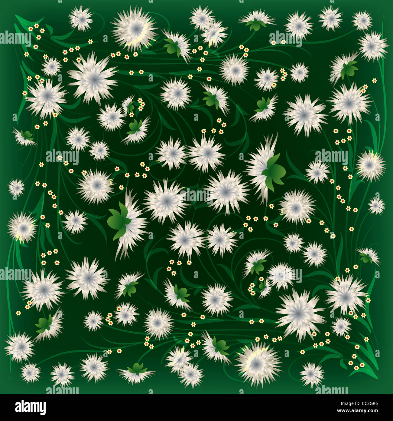 abstract floral illustration with spring flowers on green Stock Photo ...