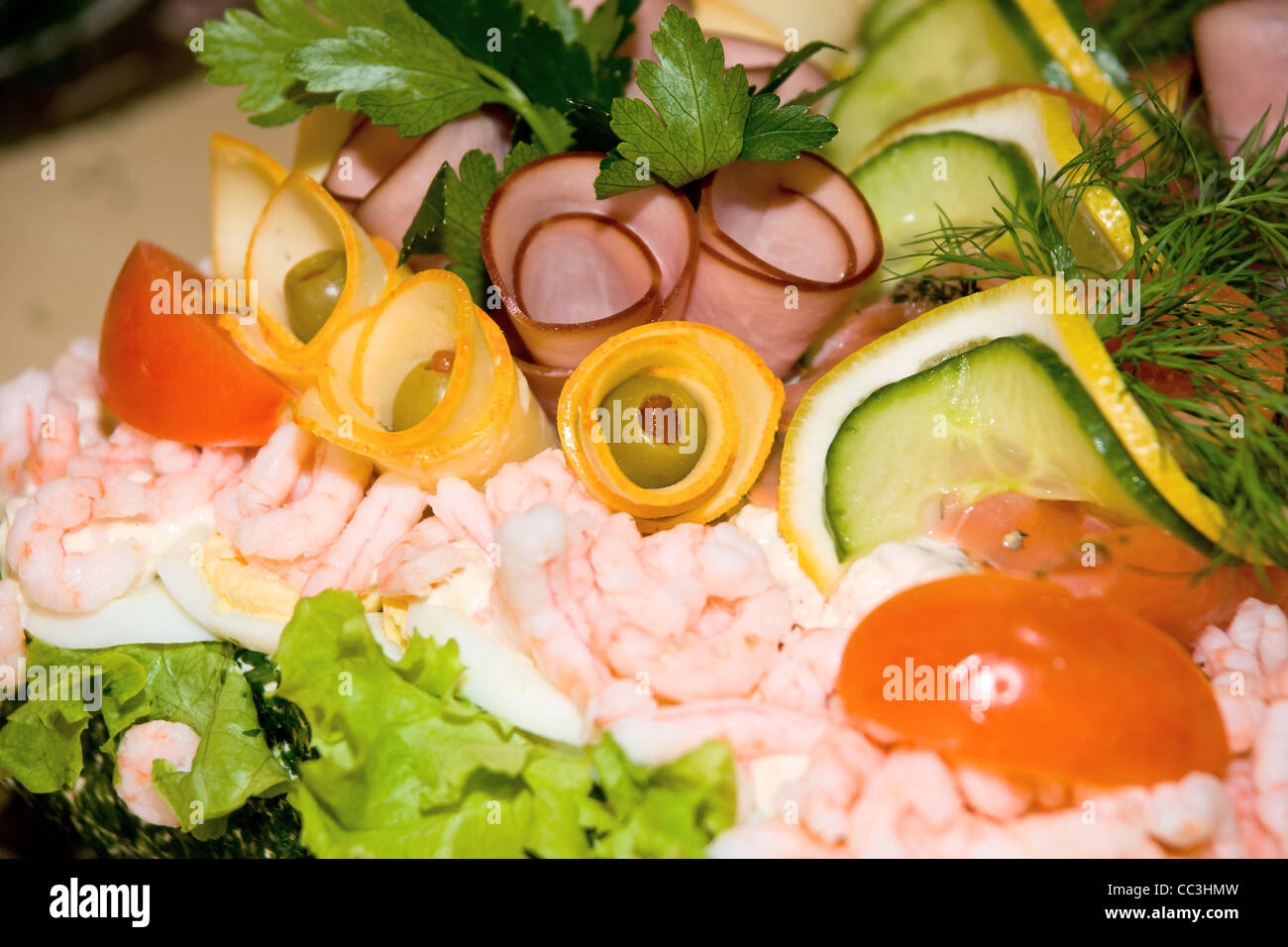 Swedish cake with shrimps and ham (smorgastarta Stock Photo - Alamy
